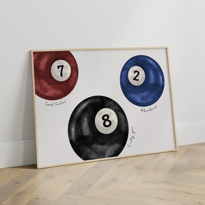 Vintage 8 Ball Print, Lucky Pool Ball Wall Art, Retro Hand Drawn Poster ...