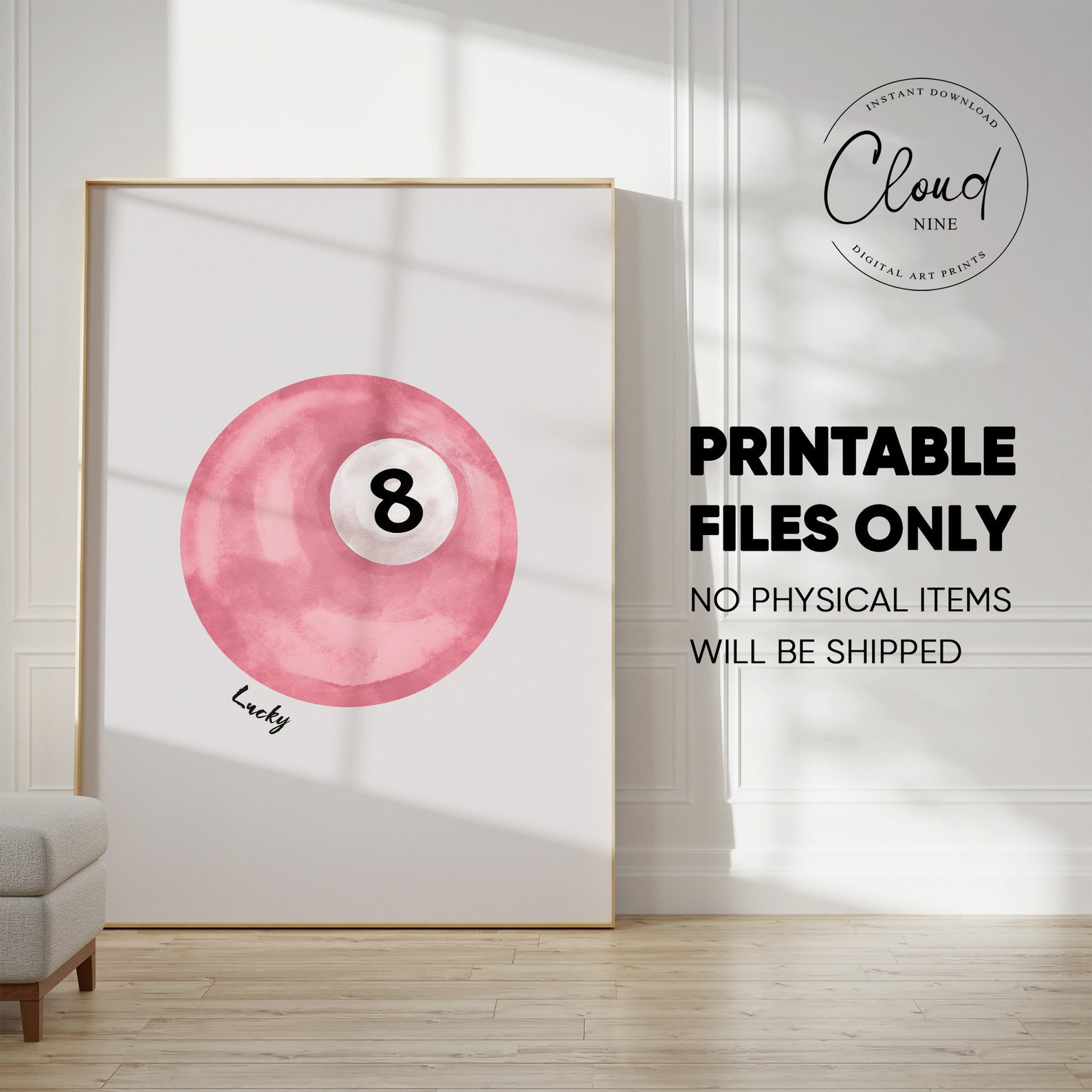Vintage Pool Ball Print, Lucky 8 Ball Wall Art, Retro Hand Drawn Poster ...