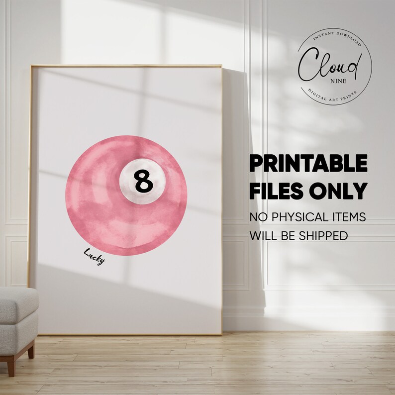 Vintage Pool Ball Print, Lucky 8 Ball Wall Art, Retro Hand Drawn Poster ...