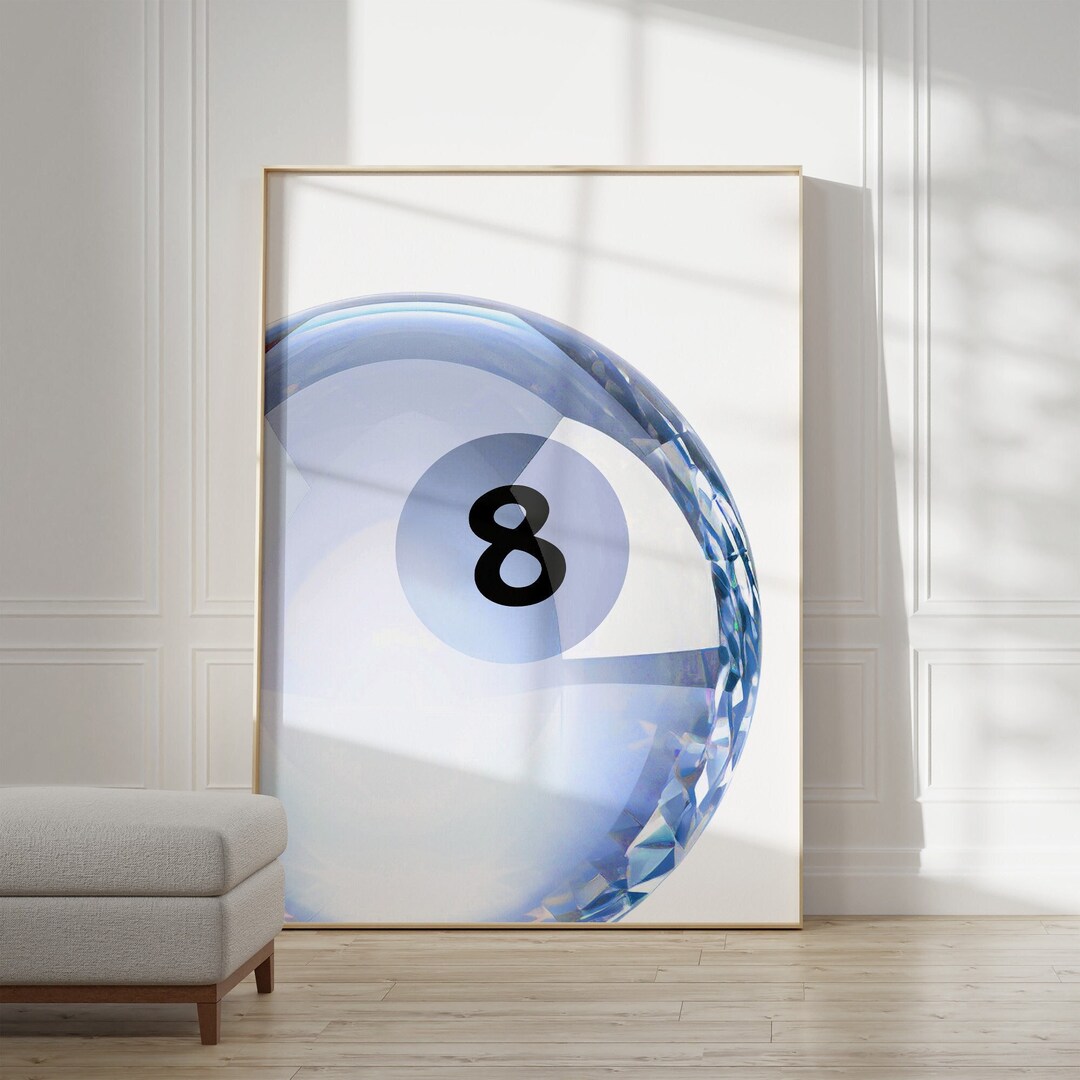 Light Blue Crystal Pool Ball Print, Lucky 8 Ball Wall Art, Retro ...