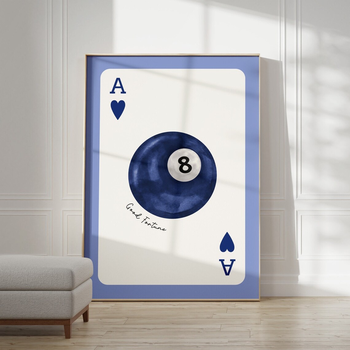 Vintage Pool Ball Print, Lucky Blue 8 Ball, Playing Card Wall Art ...