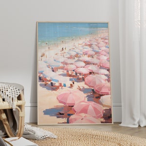Vintage Beach Poster Print, Abstract Coastal Art, Pink Wall Art, Girly ...