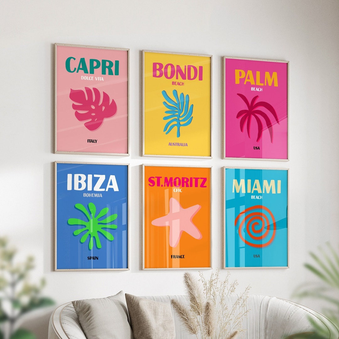 Set of 6 Travel Posters, Famous Places Prints, From Italy to Miami ...