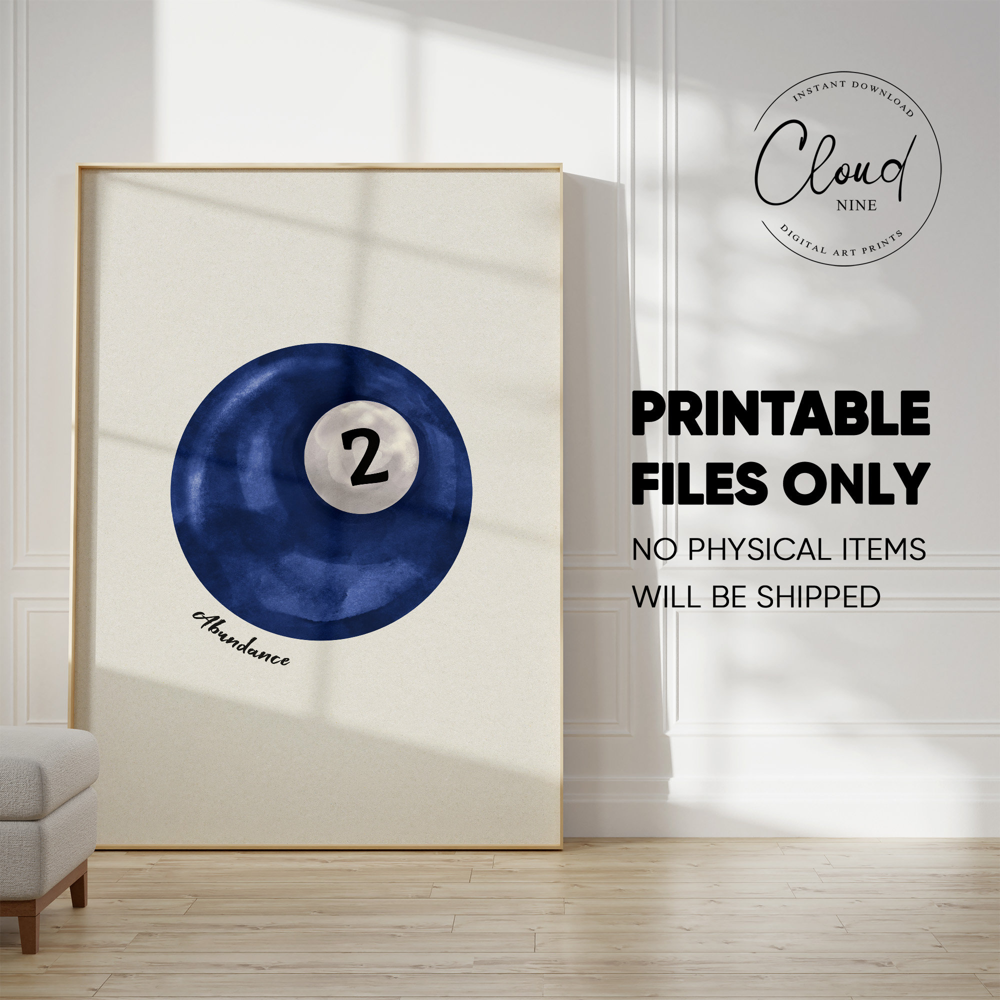 Vintage Pool Ball Print, Lucky Blue Abundance Wall Art, Retro Hand ...
