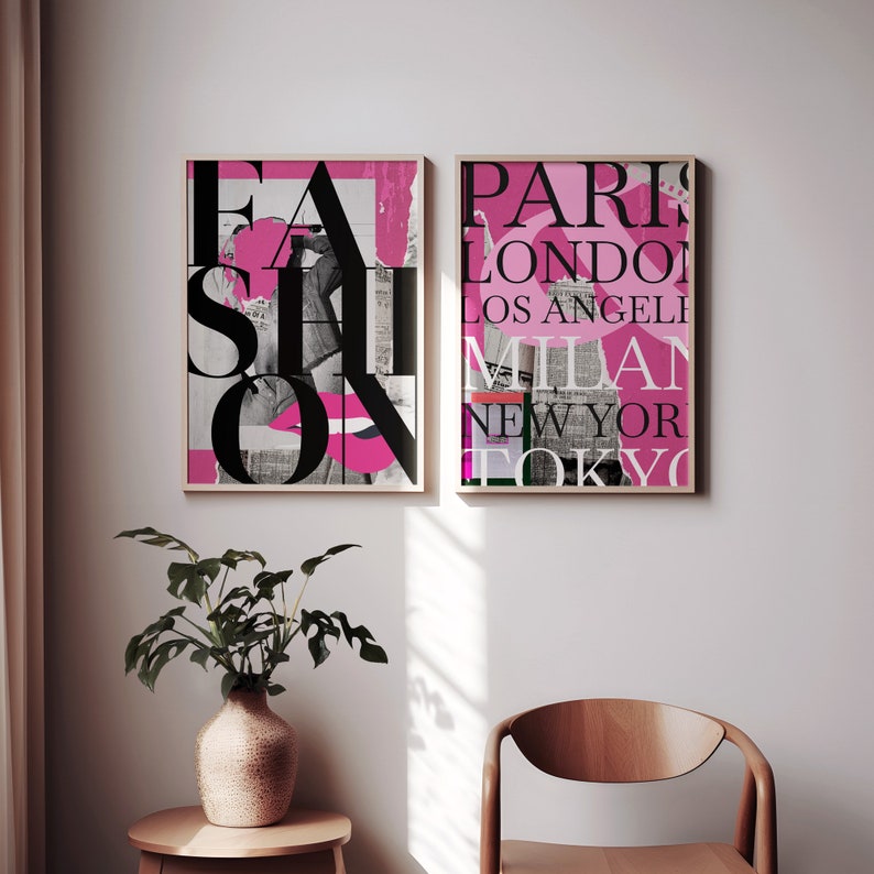 Trendy Pink Fashion Poster Wall Art Set of 2, Retro Travel Fashion ...