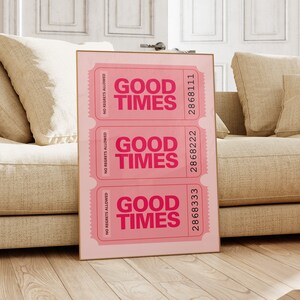 Good Times Ticket Poster, Pink Coquette Wall Art Print, Retro Bar Cart ...