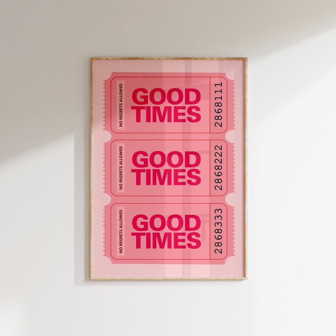 Good Times Ticket Poster, Pink Coquette Wall Art Print, Retro Bar Cart ...
