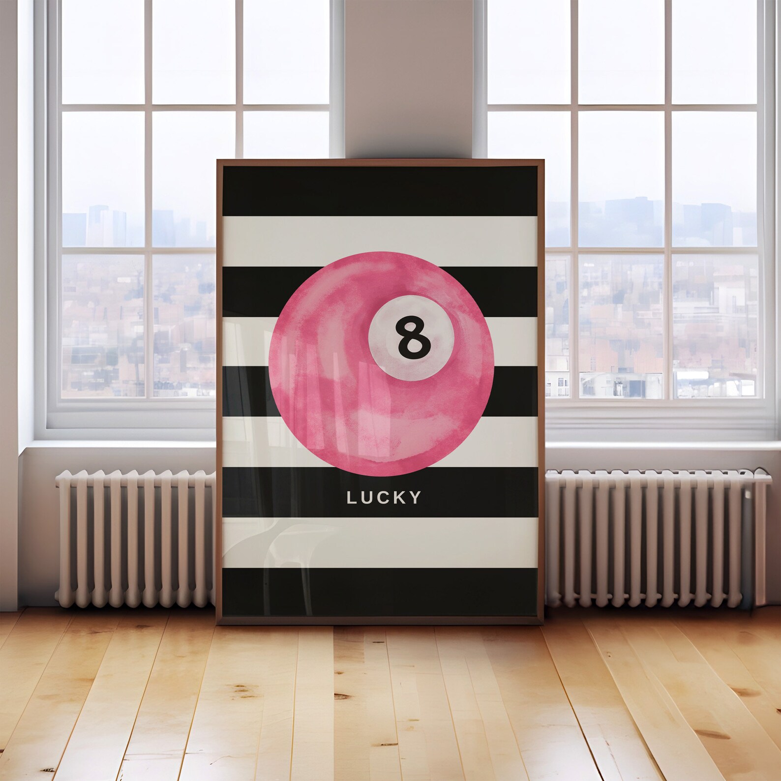 Lucky 8 Ball Wall Art, Vintage Pool Ball Print, Retro 80's Hand Drawn ...
