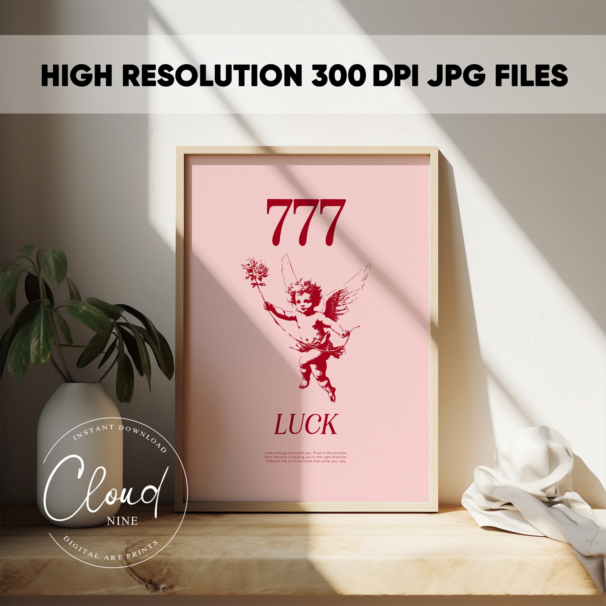 Angel Number 777 Poster, Lucky Affirmations Wall Art, Retro Bar Cart ...