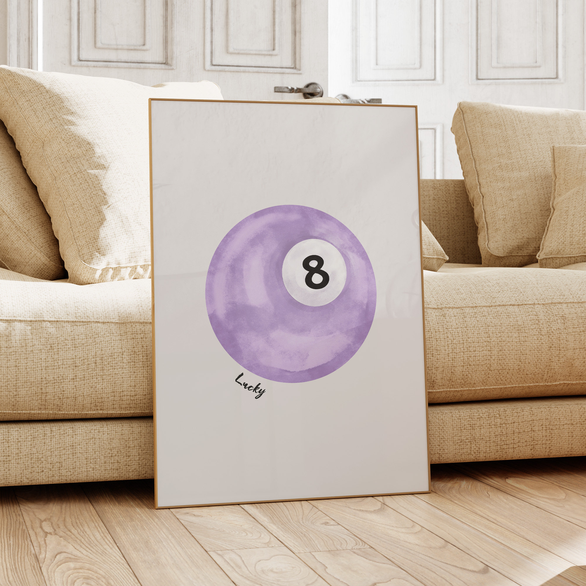 Vintage Pool Ball Print, Lucky 8 Ball Wall Art, Violet Purple Pool Ball ...