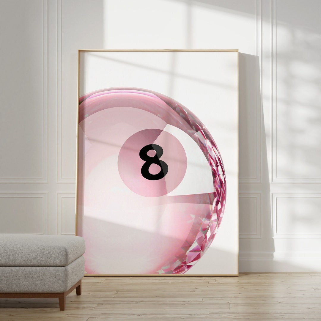 Pink Crystal Pool Ball Print, Lucky 8 Ball Wall Art, Retro Girly ...