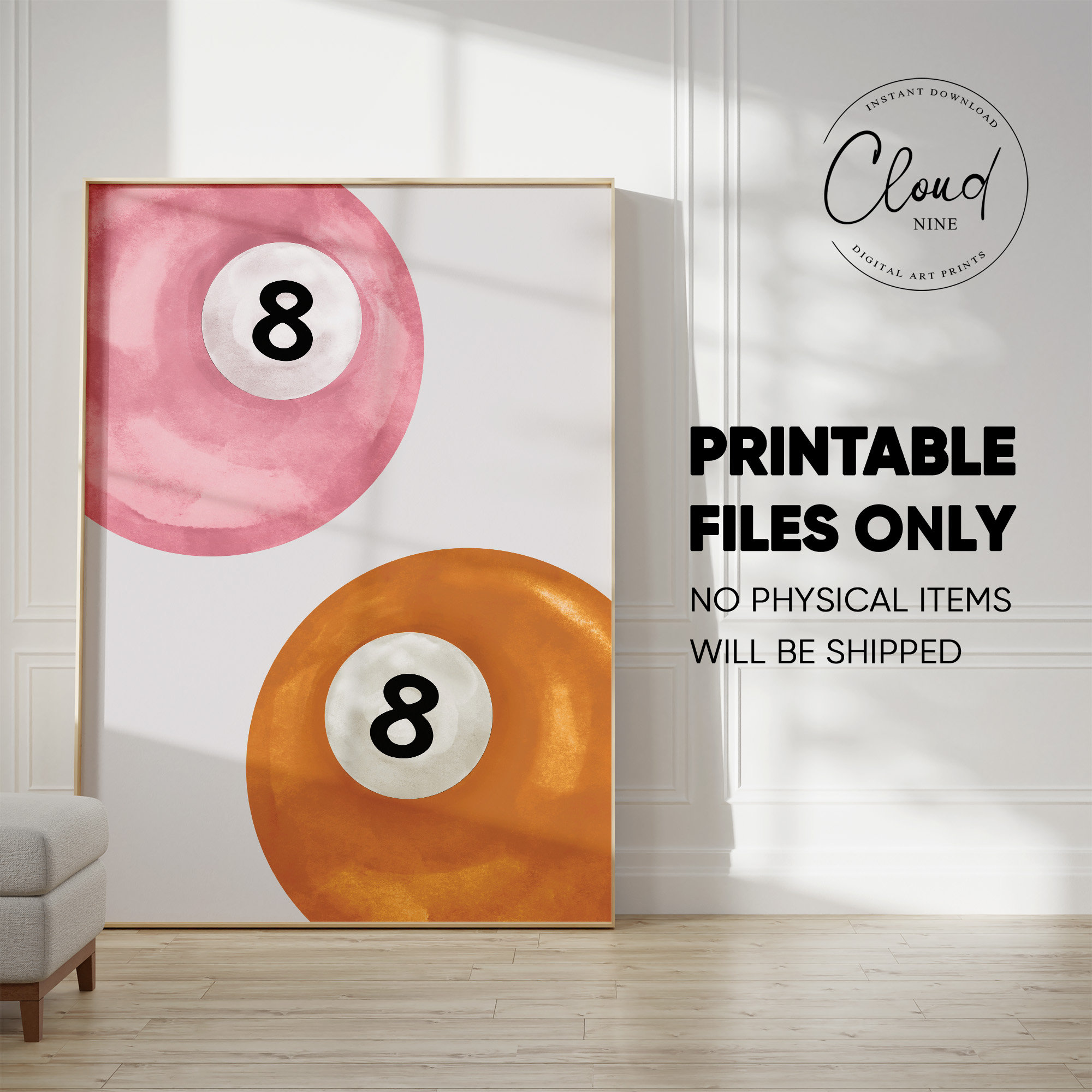 Vintage 8 Ball Print, Lucky Pool Ball Wall Art, Retro Hand Drawn Poster ...