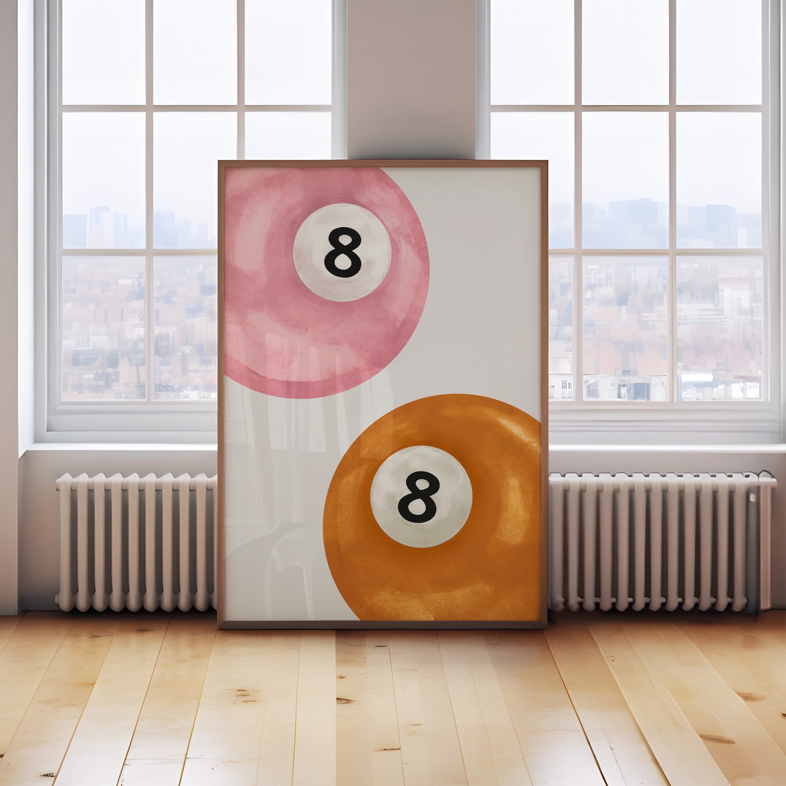 Vintage 8 Ball Print, Lucky Pool Ball Wall Art, Retro Hand Drawn Poster, Pink & Orange Pool Ball ...
