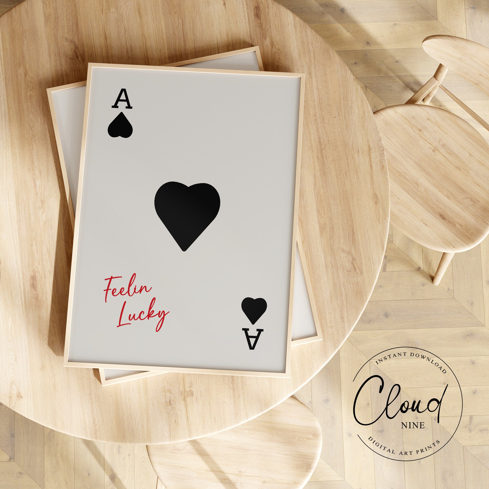 Playing Card Poster, Lucky Ace of Hearts Wall Art Quote Prints, Retro ...