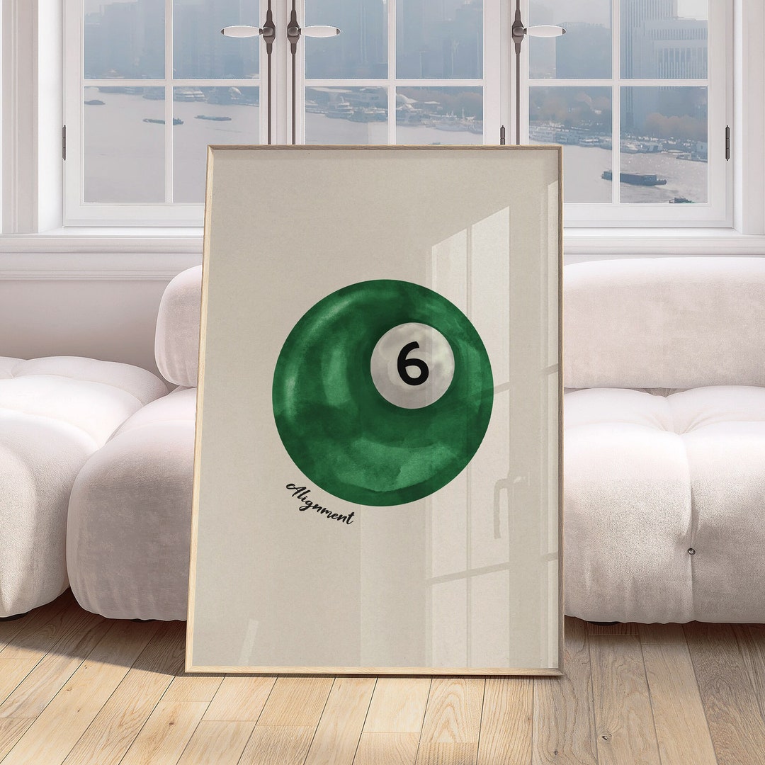 Vintage Pool Ball Print, Lucky Green Alignment Wall Art, Retro Hand ...