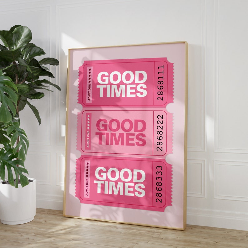 Pink Good Times Ticket Poster, Typography Wall Art Print, Retro Concert ...