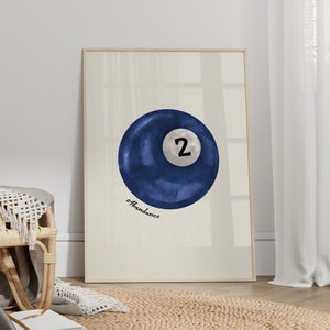 Vintage Pool Ball Print, Lucky Blue Abundance Wall Art, Retro Hand ...