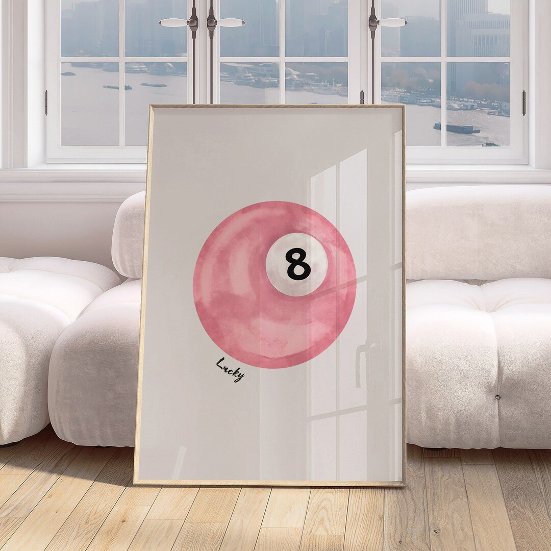 Vintage Pool Ball Print, Lucky 8 Ball Wall Art, Retro Hand Drawn Poster ...