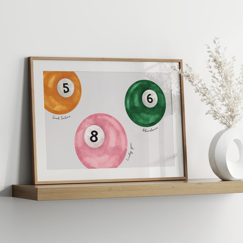 Vintage 8 Ball Print, Lucky Pool Ball Wall Art, Retro Hand Drawn Poster ...