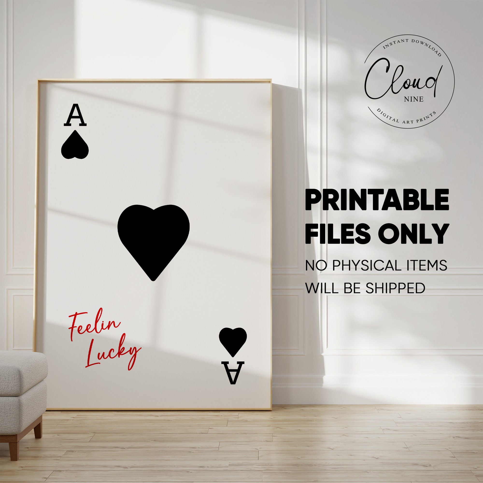 Playing Card Poster, Lucky Ace of Hearts Wall Art Quote Prints, Retro ...