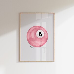 Vintage Pool Ball Print, Lucky 8 Ball Wall Art, Retro Hand Drawn Poster ...