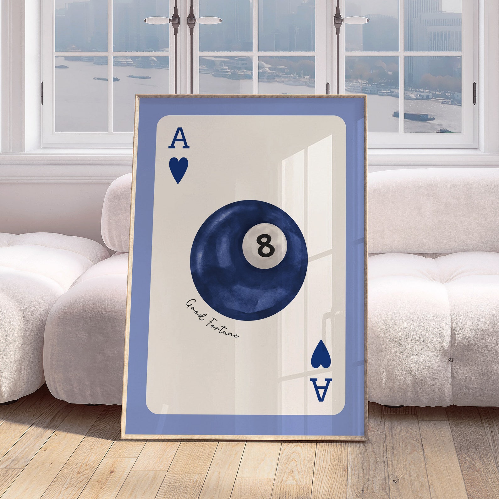 Vintage Pool Ball Print, Lucky Blue 8 Ball, Playing Card Wall Art ...