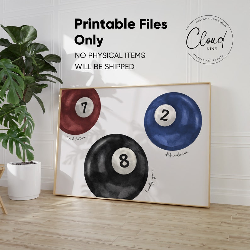 Vintage 8 Ball Print, Lucky Pool Ball Wall Art, Retro Hand Drawn Poster ...