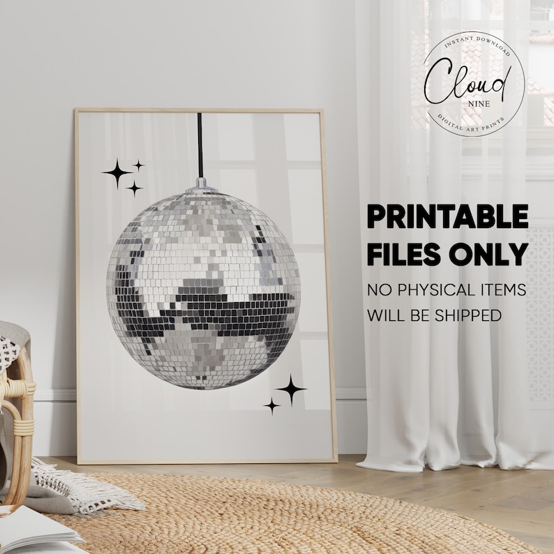 Retro Disco Ball Poster, Mirror Ball Wall Art, Vintage 70's Style Decor ...