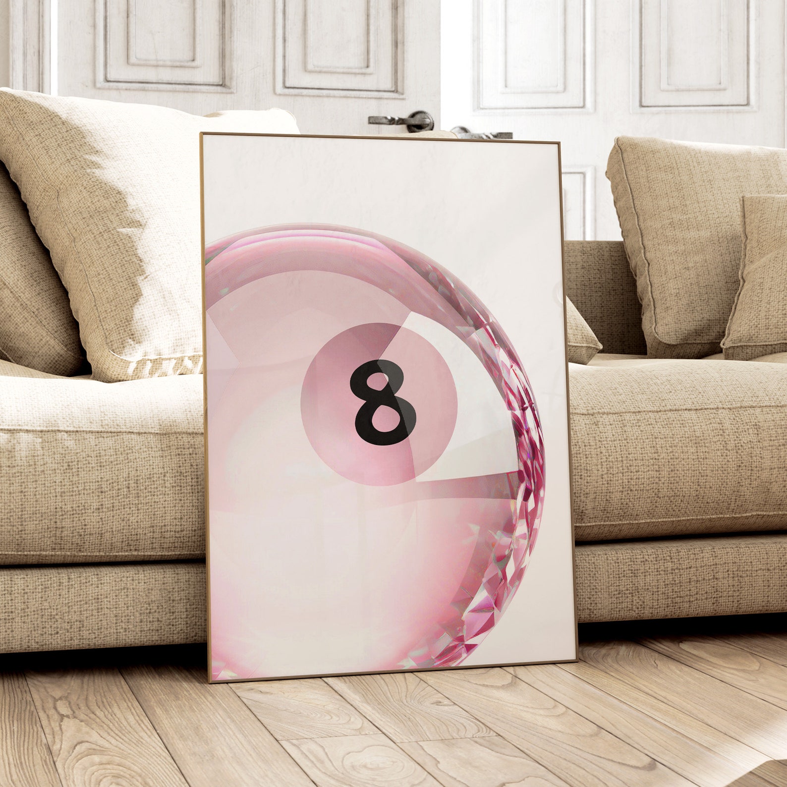 Pink Crystal Pool Ball Print, Lucky 8 Ball Wall Art, Retro Girly ...
