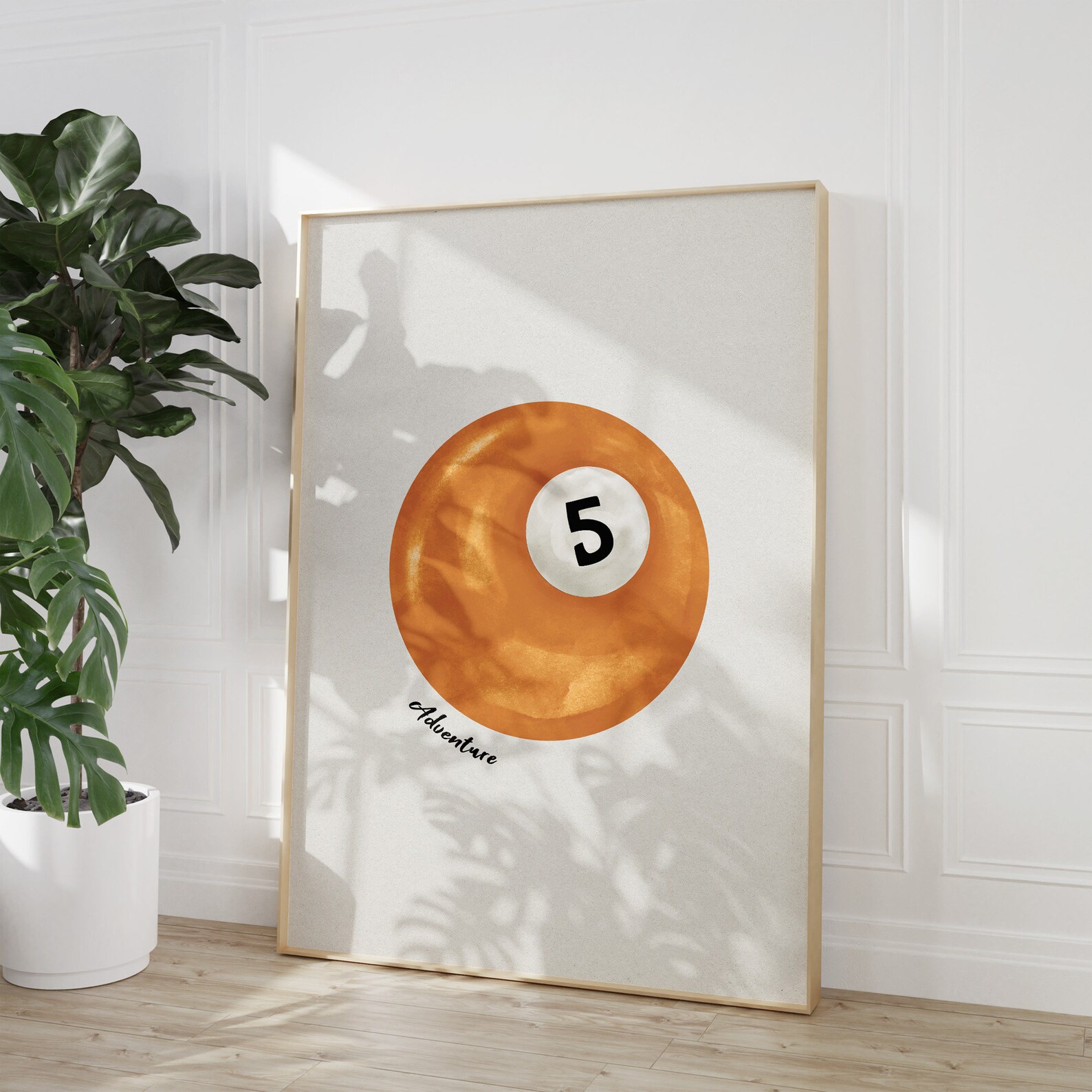 Vintage Pool Ball Print, Lucky Orange Adventure Wall Art, Retro Hand ...