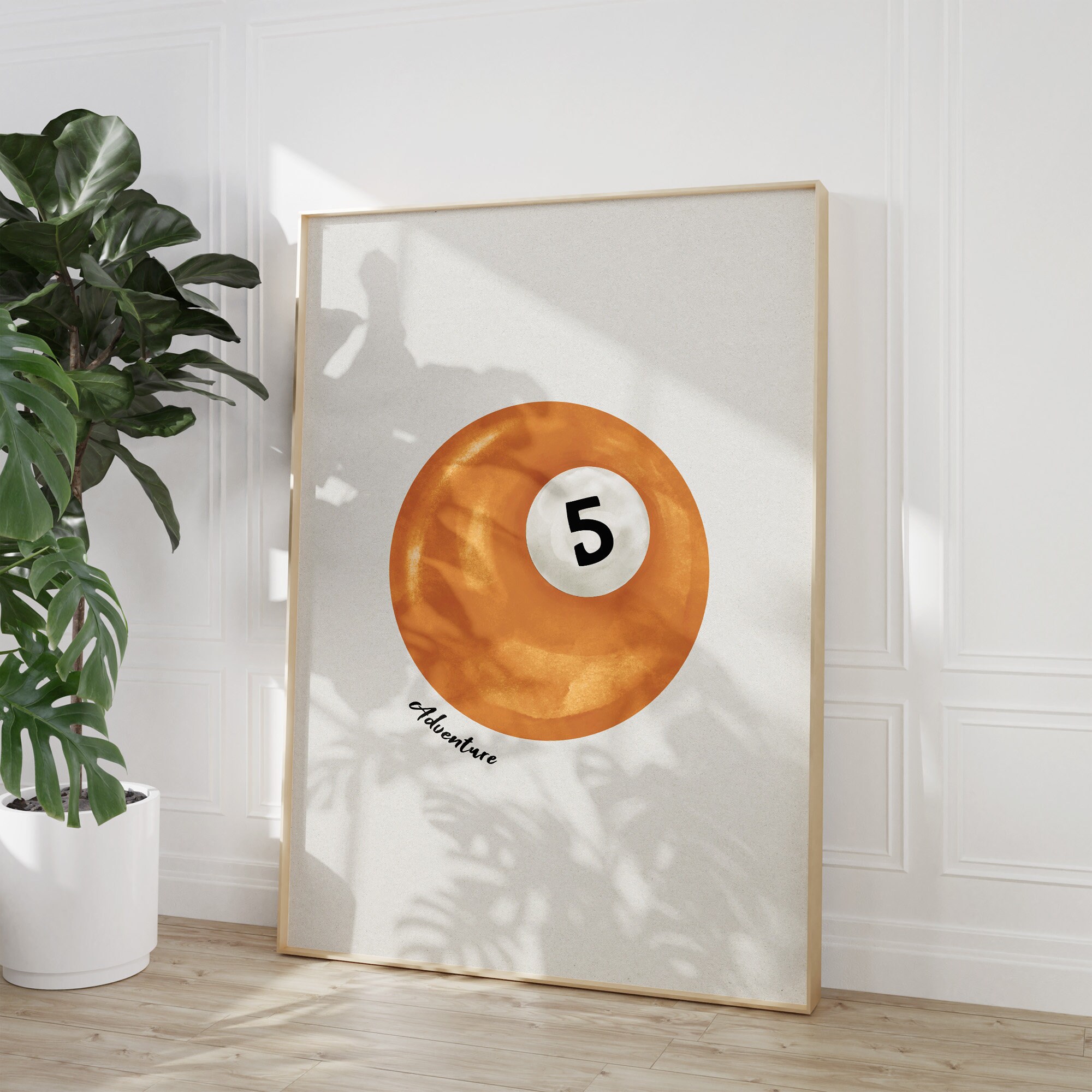 Vintage Pool Ball Print, Lucky Orange Adventure Wall Art, Retro Hand ...