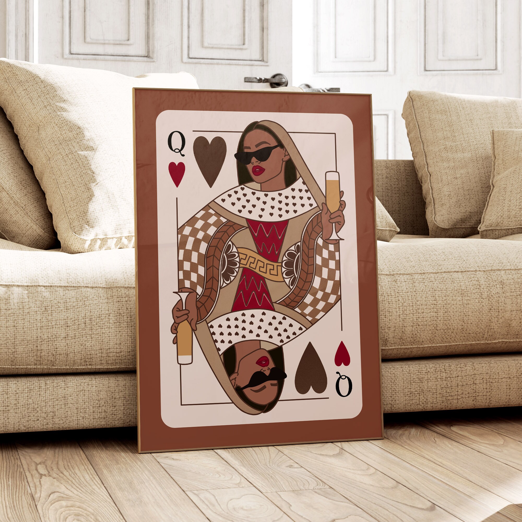 Black Queen of Hearts Playing Card Poster, Black Woman Wall Art Print ...