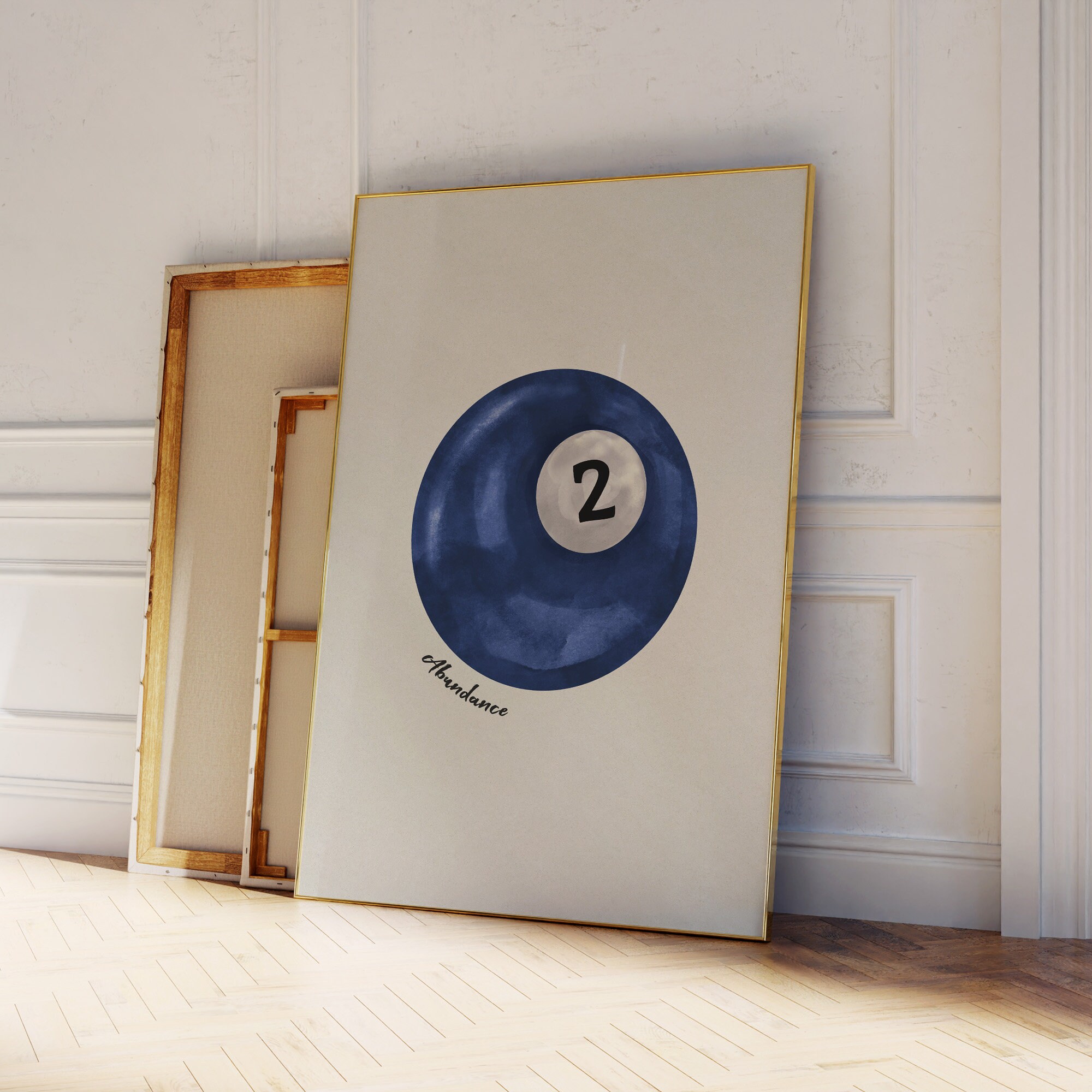 Vintage Pool Ball Print, Lucky Blue Abundance Wall Art, Retro Hand ...