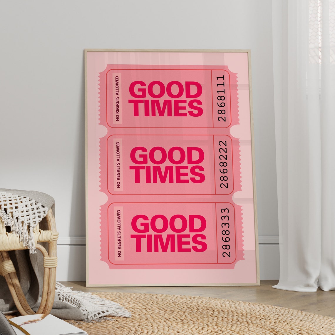 Good Times Ticket Poster, Pink Coquette Wall Art Print, Retro Bar Cart Decor, Digital Prints ...