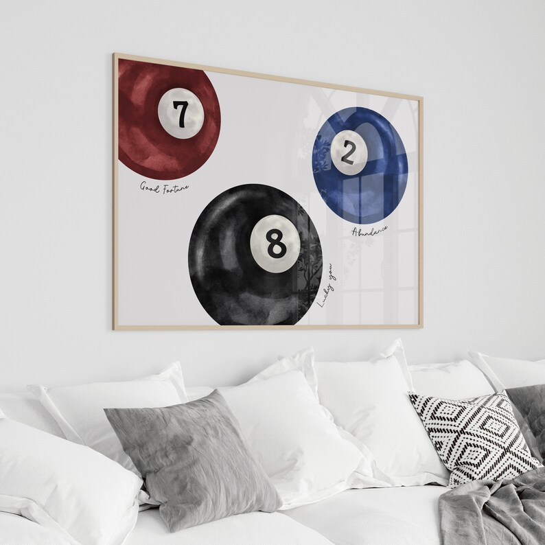 Vintage 8 Ball Print, Lucky Pool Ball Wall Art, Retro Hand Drawn Poster ...