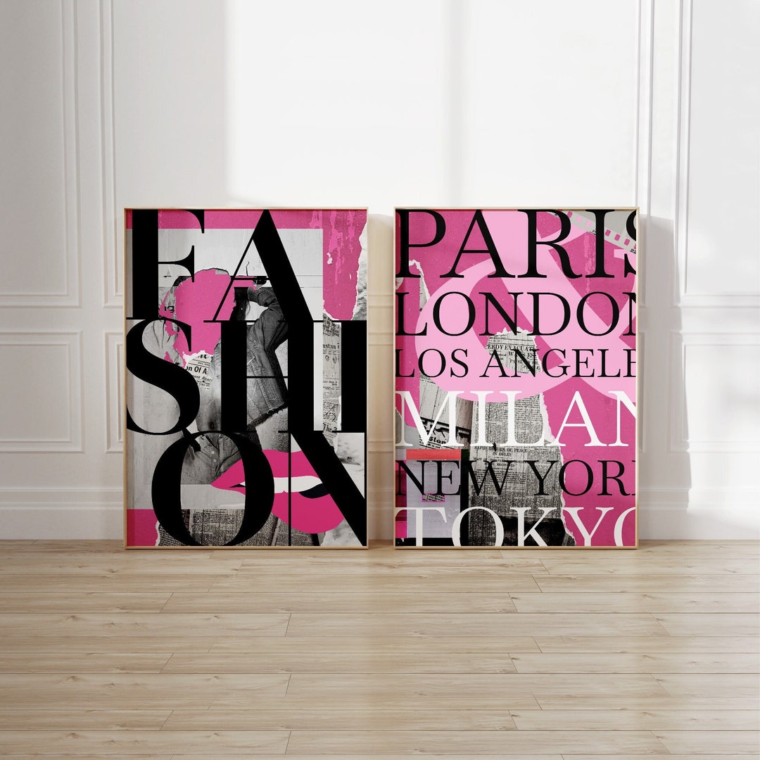 Trendy Pink Fashion Poster Wall Art Set of 2, Retro Travel Fashion ...