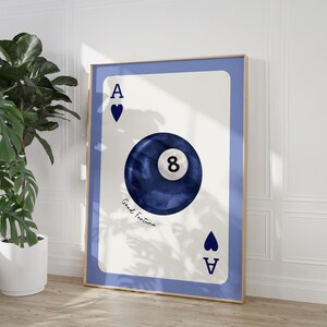 Vintage Pool Ball Print, Lucky Blue 8 Ball, Playing Card Wall Art ...