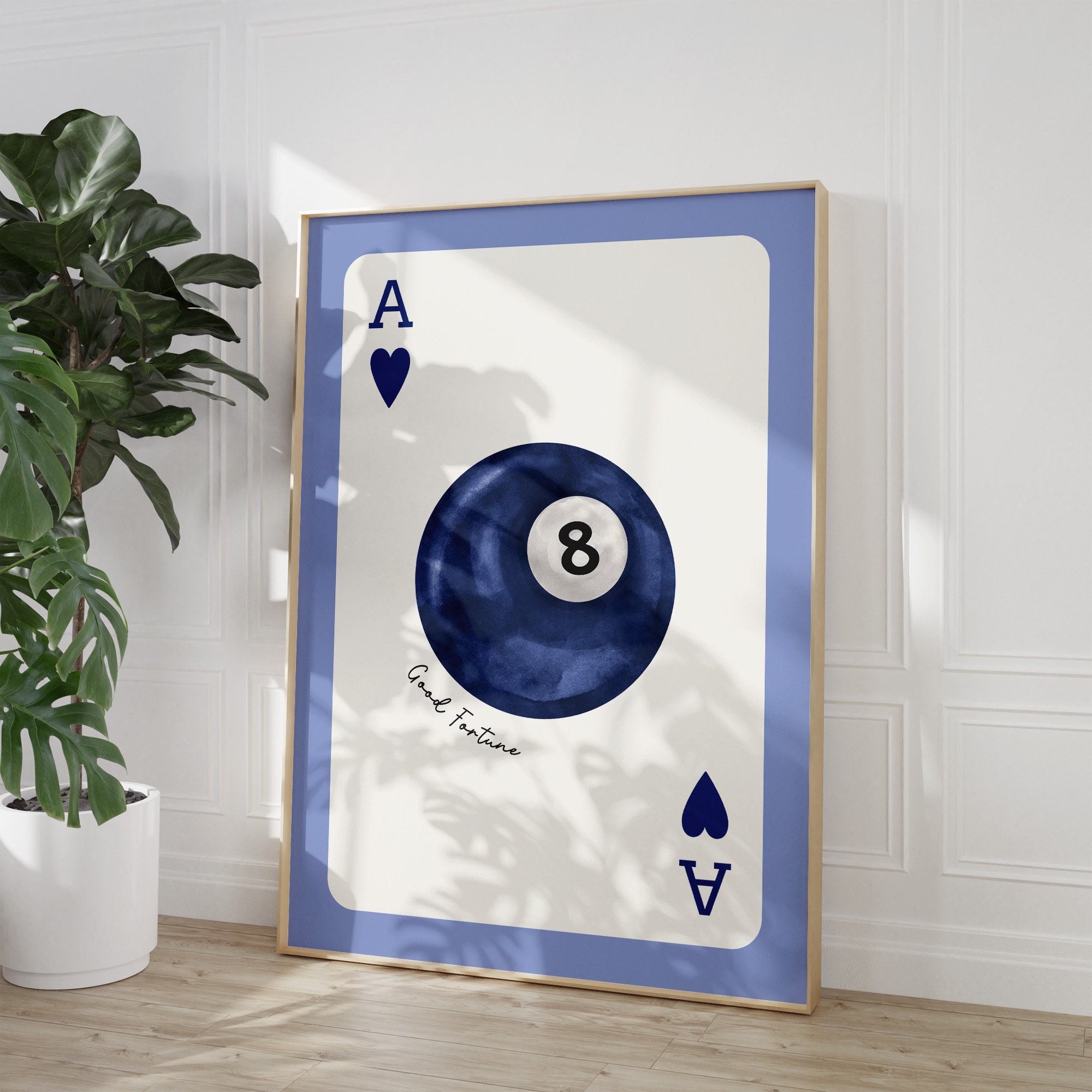 Vintage Pool Ball Print, Lucky Blue 8 Ball, Playing Card Wall Art ...