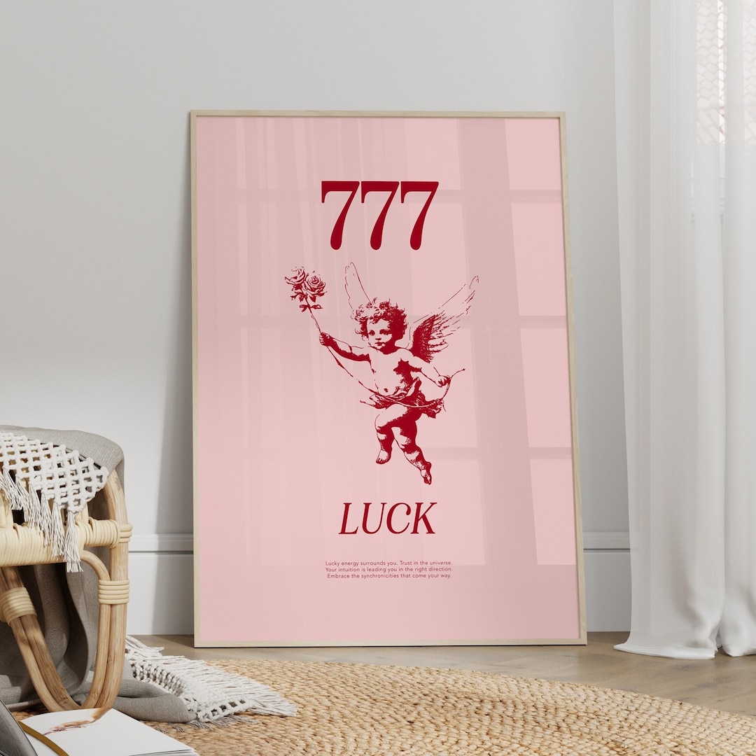 Angel Number 777 Poster, Lucky Affirmations Wall Art, Retro Bar Cart ...