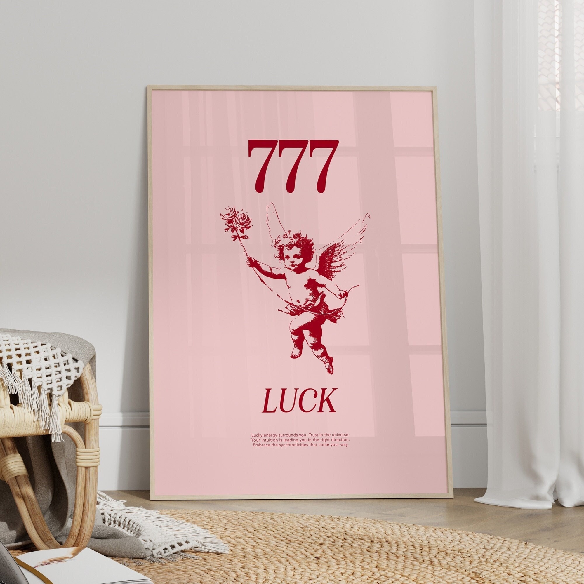 Angel Number 777 Poster, Lucky Affirmations Wall Art, Retro Bar Cart ...