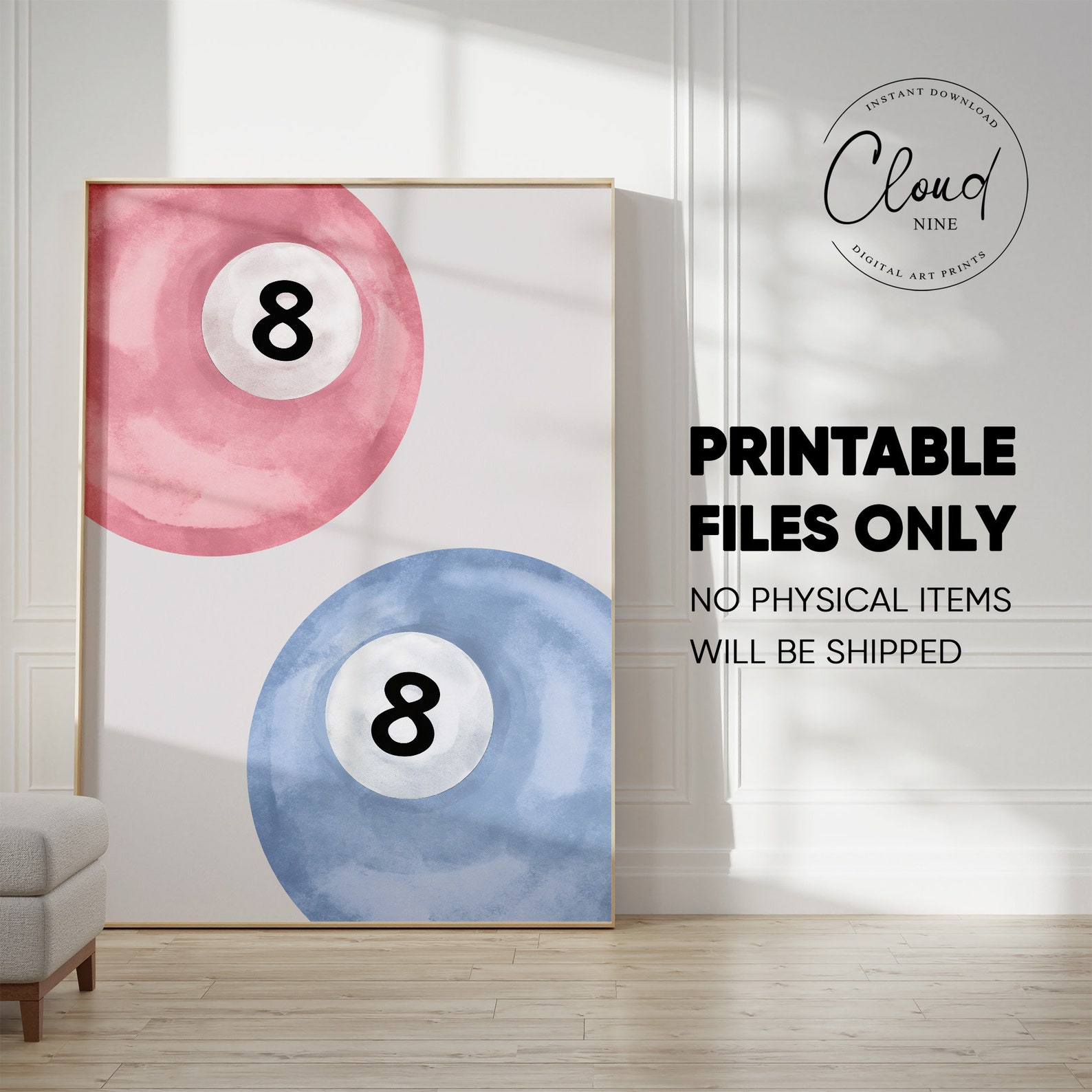 Vintage 8 Ball Print, Lucky Pool Ball Wall Art, Retro Hand Drawn Poster ...