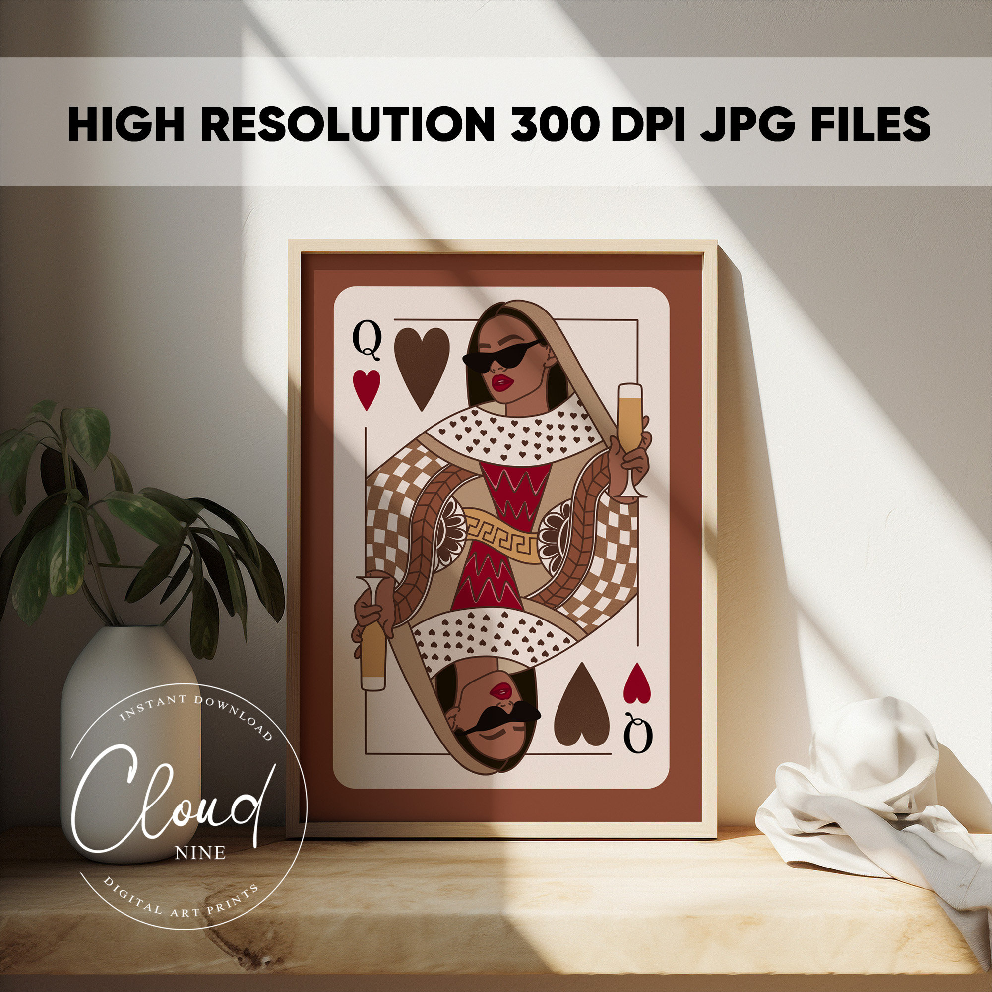 Black Queen of Hearts Playing Card Poster, Black Woman Wall Art Print ...