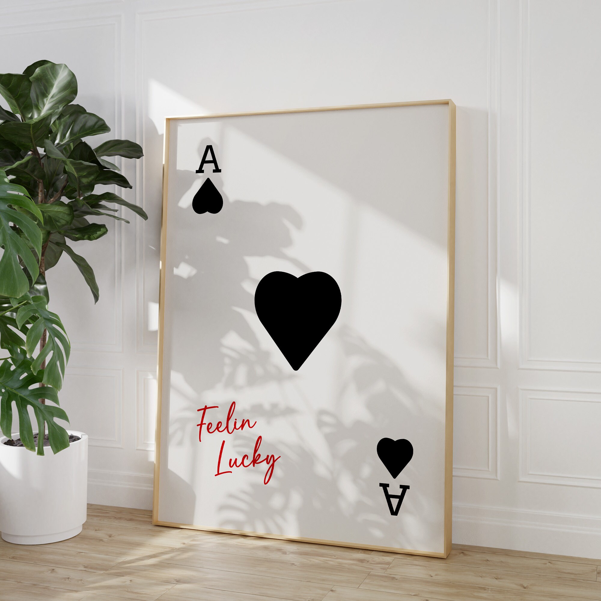 Playing Card Poster, Lucky Ace of Hearts Wall Art Quote Prints, Retro ...