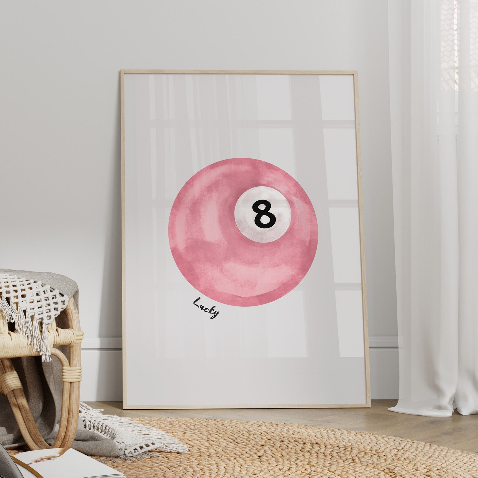 Vintage Pool Ball Print, Lucky 8 Ball Wall Art, Retro Hand Drawn Poster ...