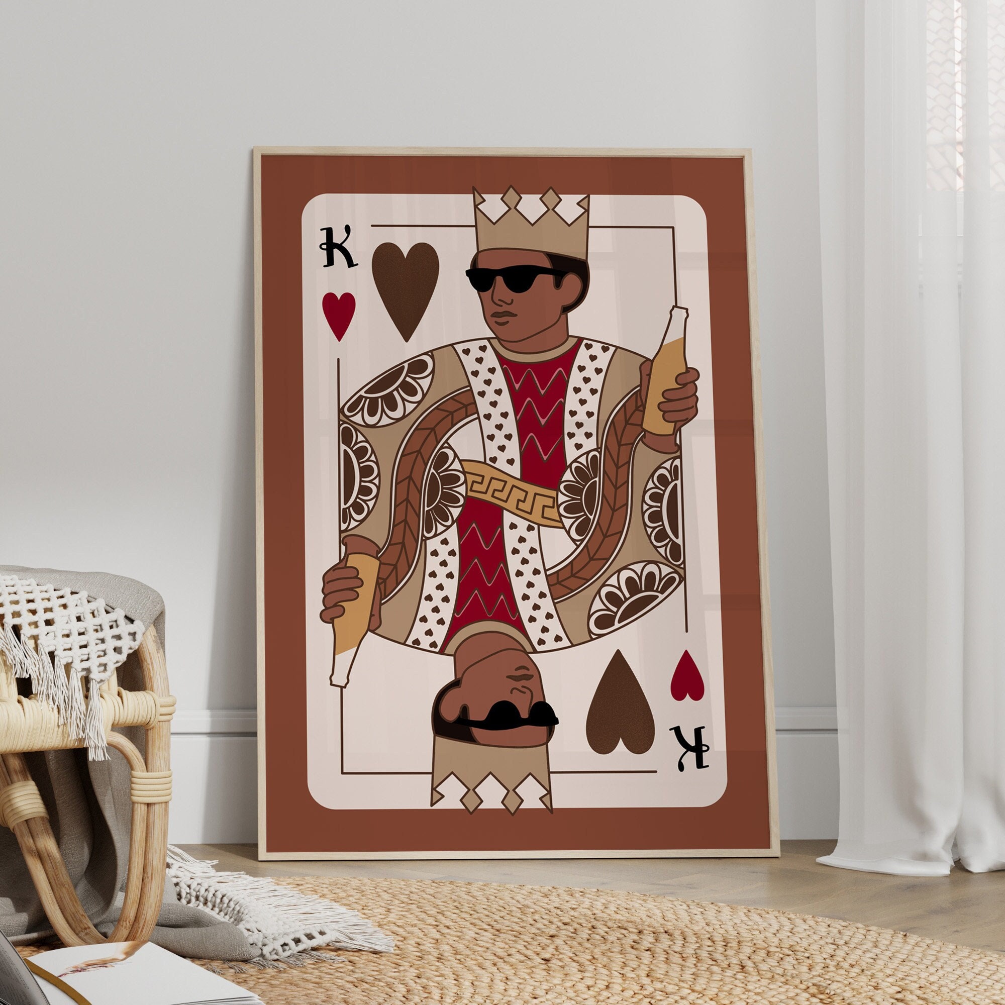 Black King of Hearts Playing Card Poster, Black Man Wall Art Print ...