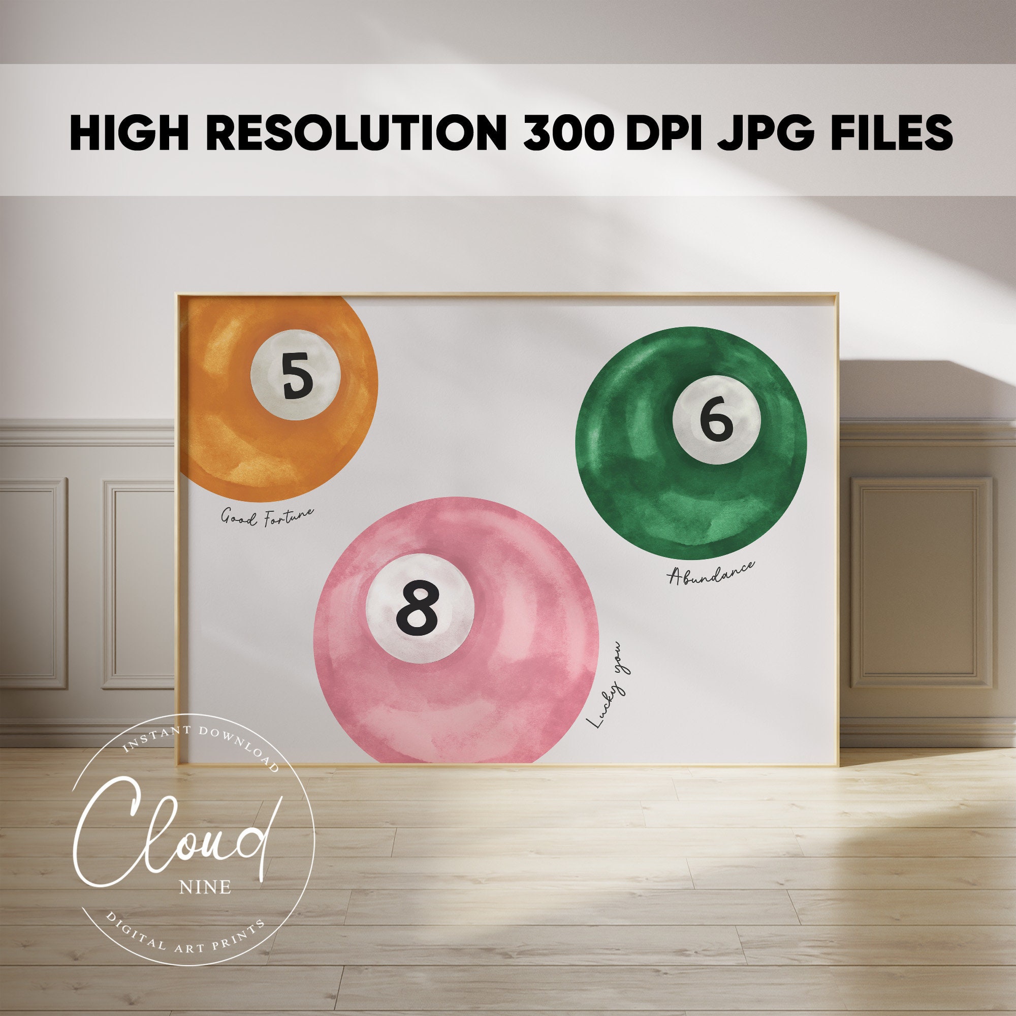 Vintage 8 Ball Print, Lucky Pool Ball Wall Art, Retro Hand Drawn Poster ...