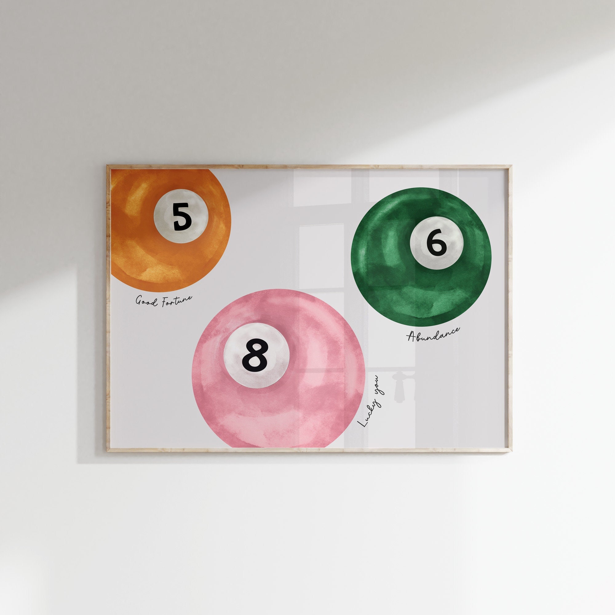 Vintage 8 Ball Print, Lucky Pool Ball Wall Art, Retro Hand Drawn Poster, Pink Orange & Green ...