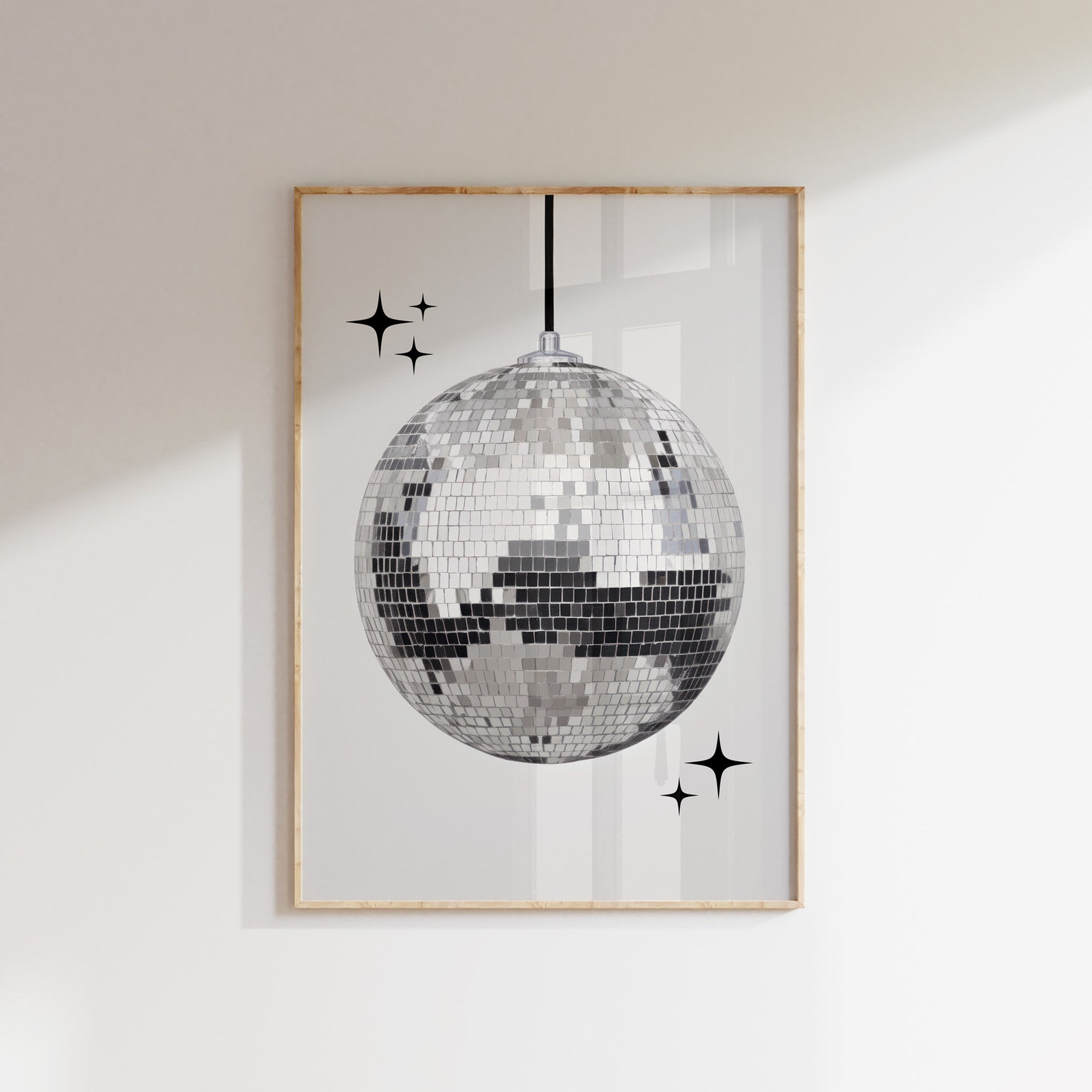 Retro Disco Ball Poster, Mirror Ball Wall Art, Vintage 70's Style Decor ...