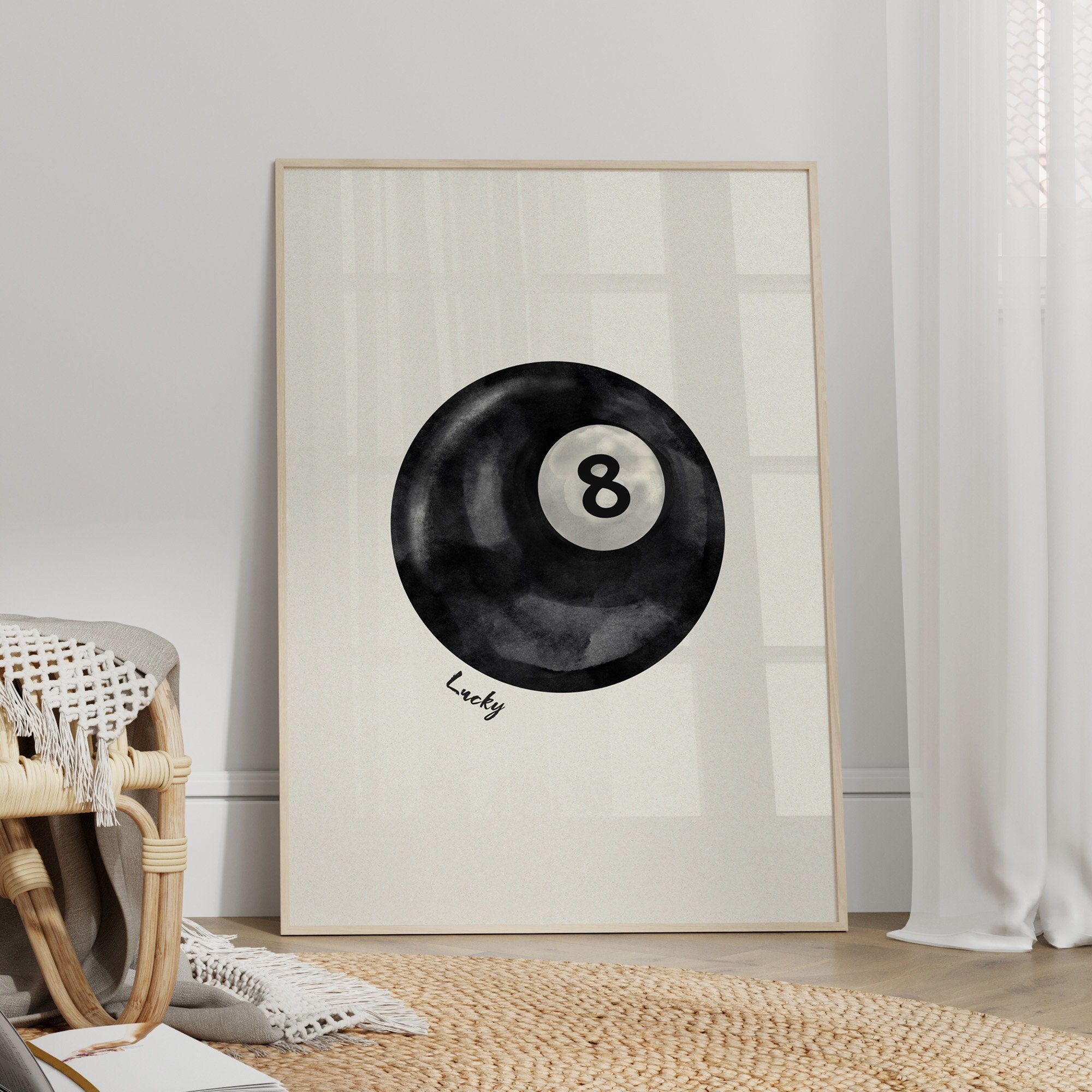Vintage Pool Ball Print, Lucky 8 Ball Wall Art, Retro Hand Drawn Poster ...