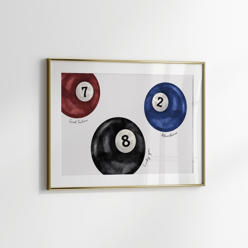 Vintage 8 Ball Print, Lucky Pool Ball Wall Art, Retro Hand Drawn Poster ...